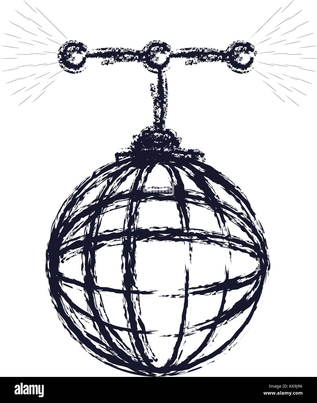 global grid map with antenna icon in blurred silhouette Stock Vector ...