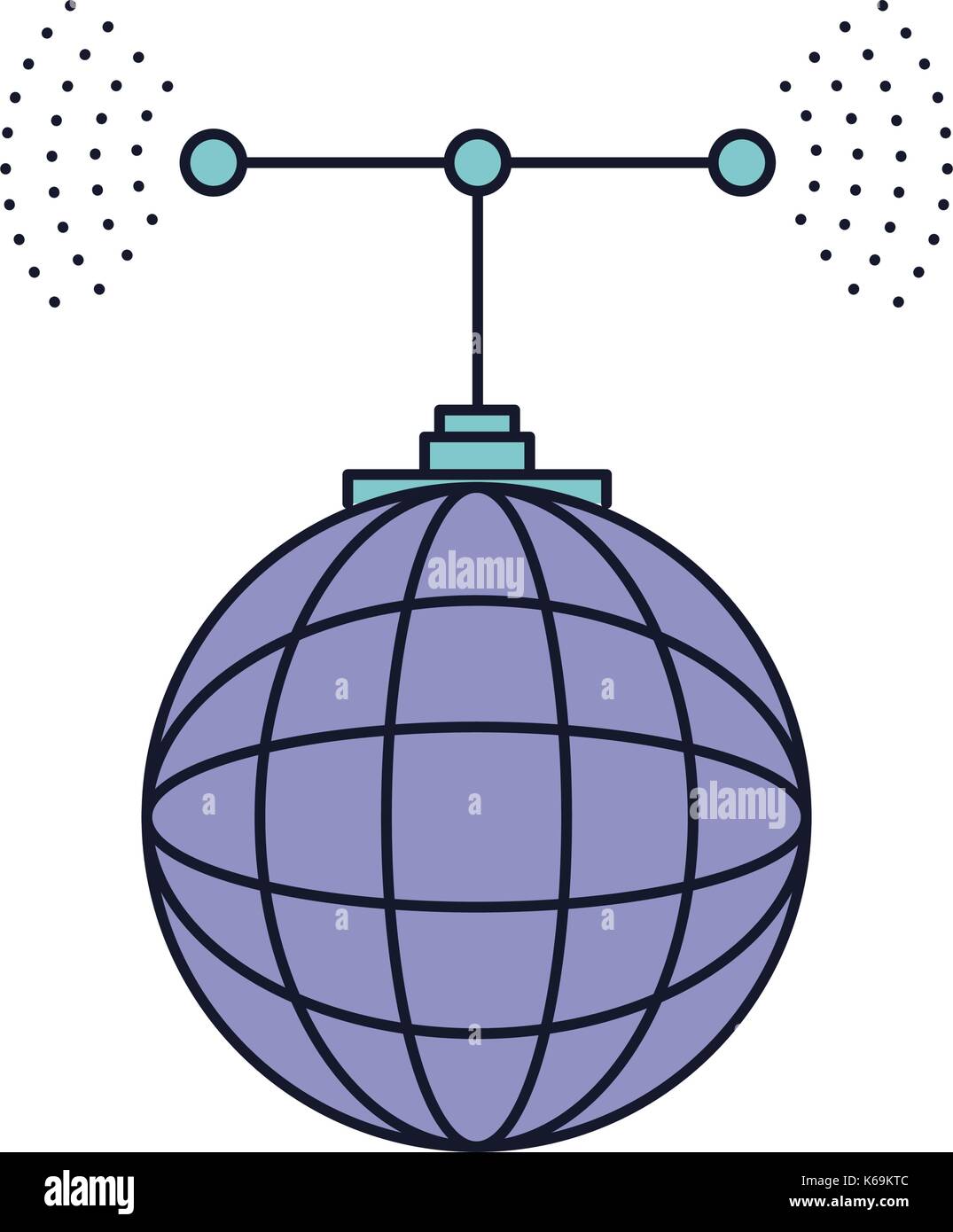 global grid map with antenna icon in color section silhouette Stock ...