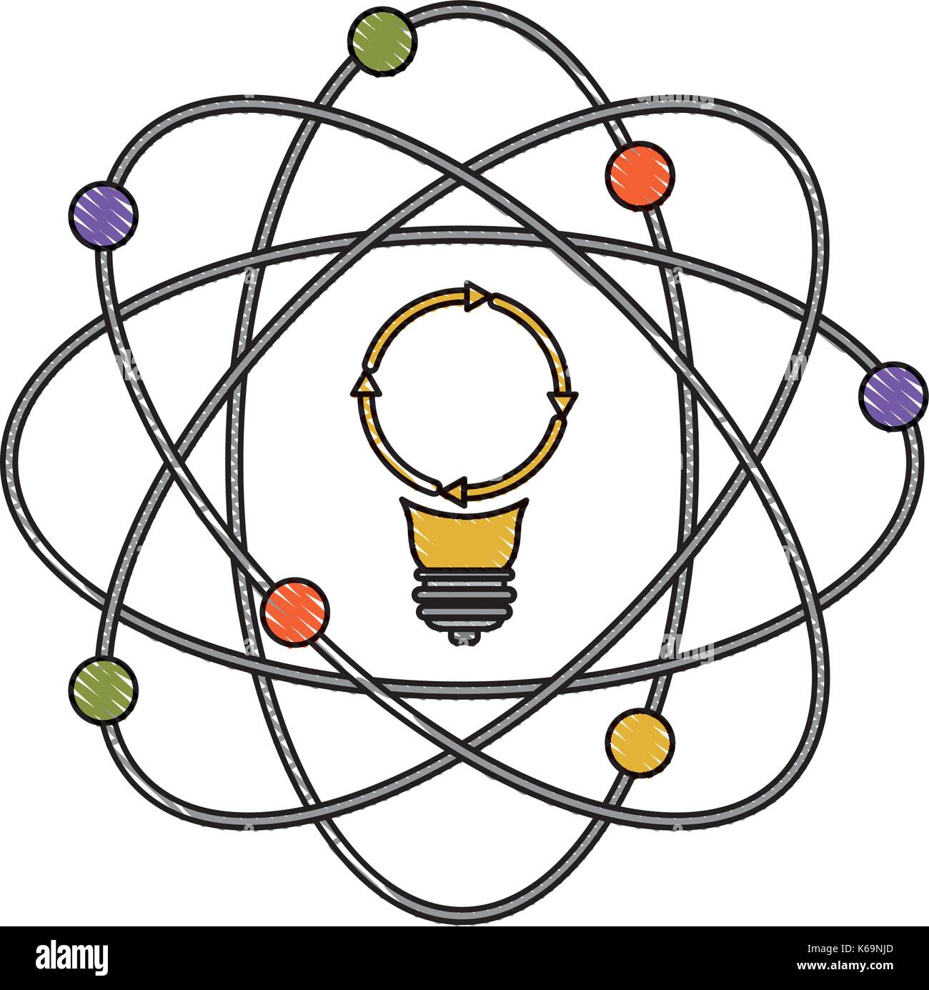 light bulb and atom around in color crayon silhouette Stock Vector ...