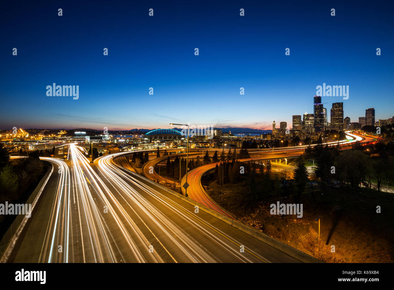 Long Exposure picture of Downtown Seattle, Washington, USA, during a ...