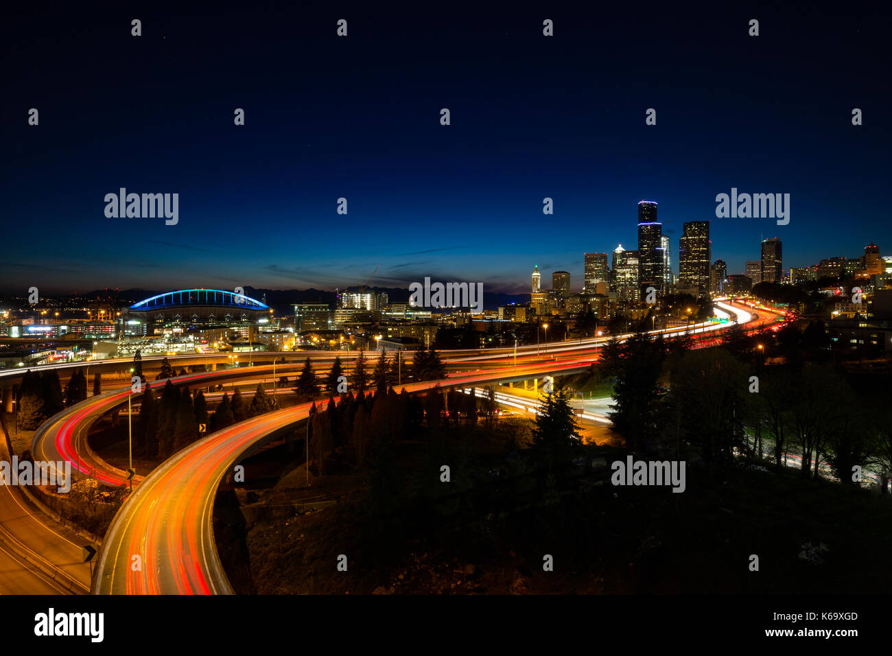 Long Exposure picture of Downtown Seattle, Washington, USA, during a ...