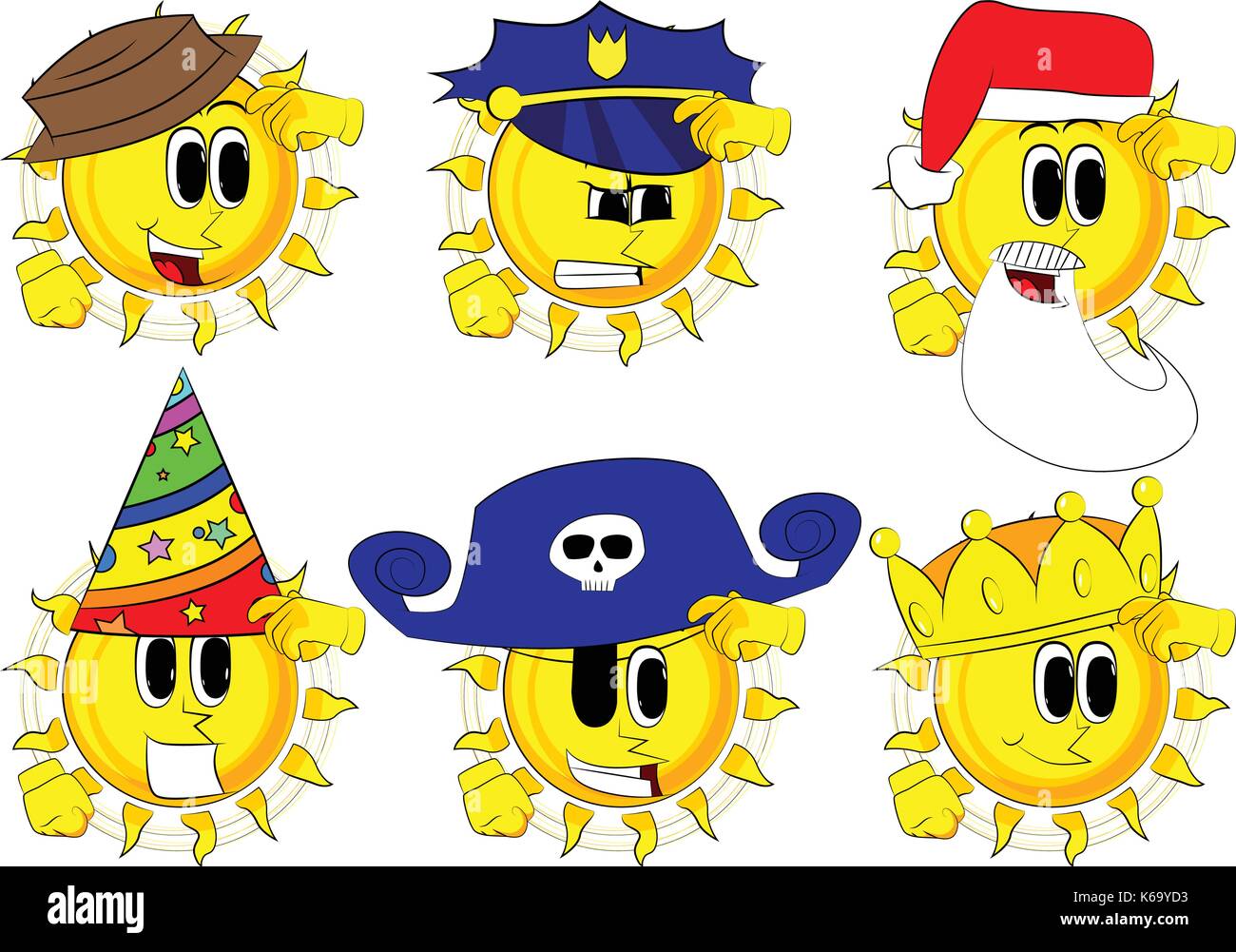 Cartoon confused sun. Collection with costume. Expressions vector set ...