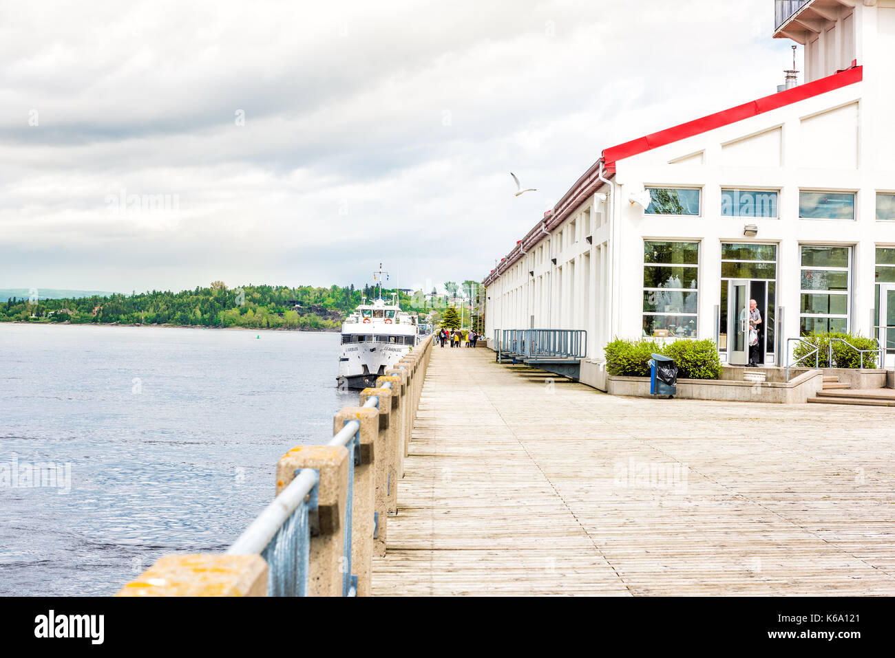 Saguenay, Canada - June 3, 2017: Sidewalk terrace boardwalk in downtown ...