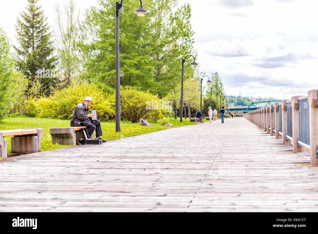 Saguenay, Canada - June 3, 2017: Sidewalk terrace boardwalk in downtown ...