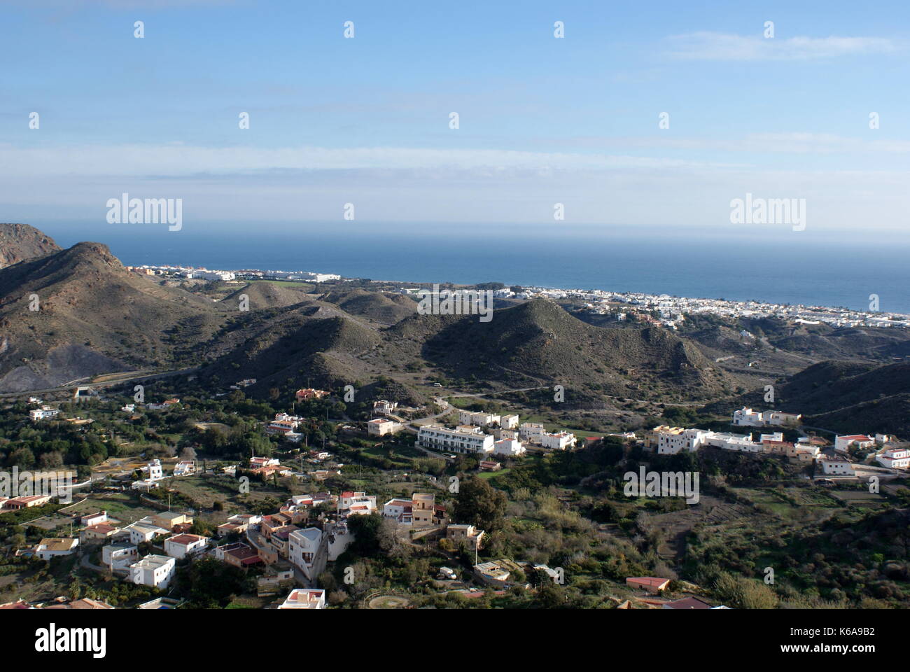 View towards the sea and down to Mojacar Playa from Mojacar Pueblo ...