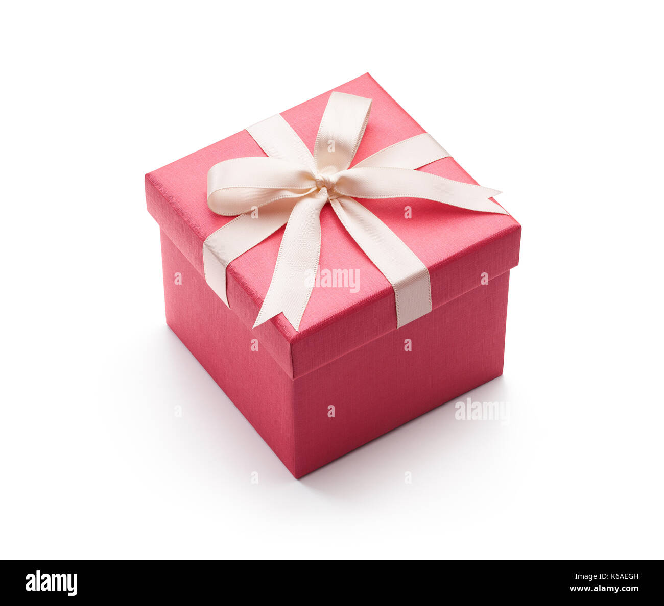 Pink gift box with white bow isolated on white background - Clipping ...