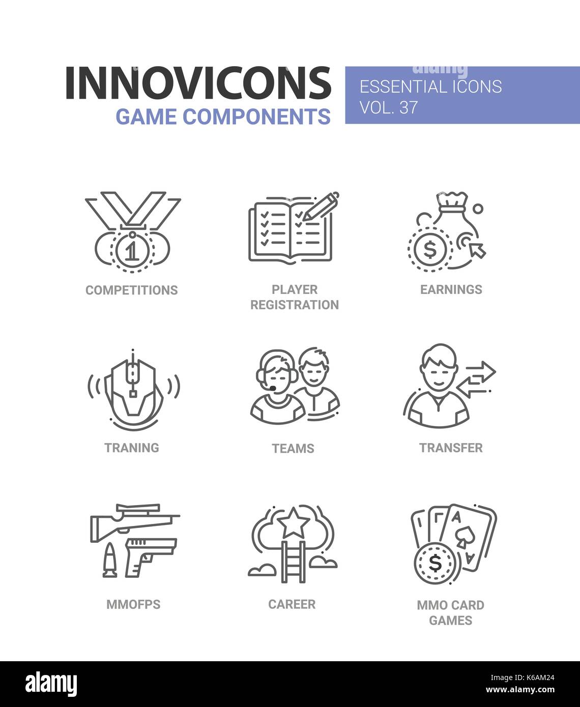 Game Components - modern vector line design icons set. Competition ...