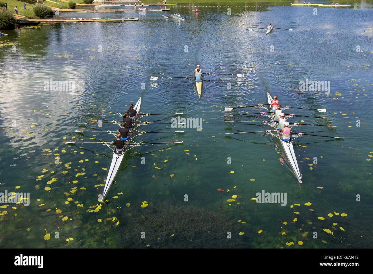 Young people training rowing on the lake Jarun in Zagreb Stock Photo ...