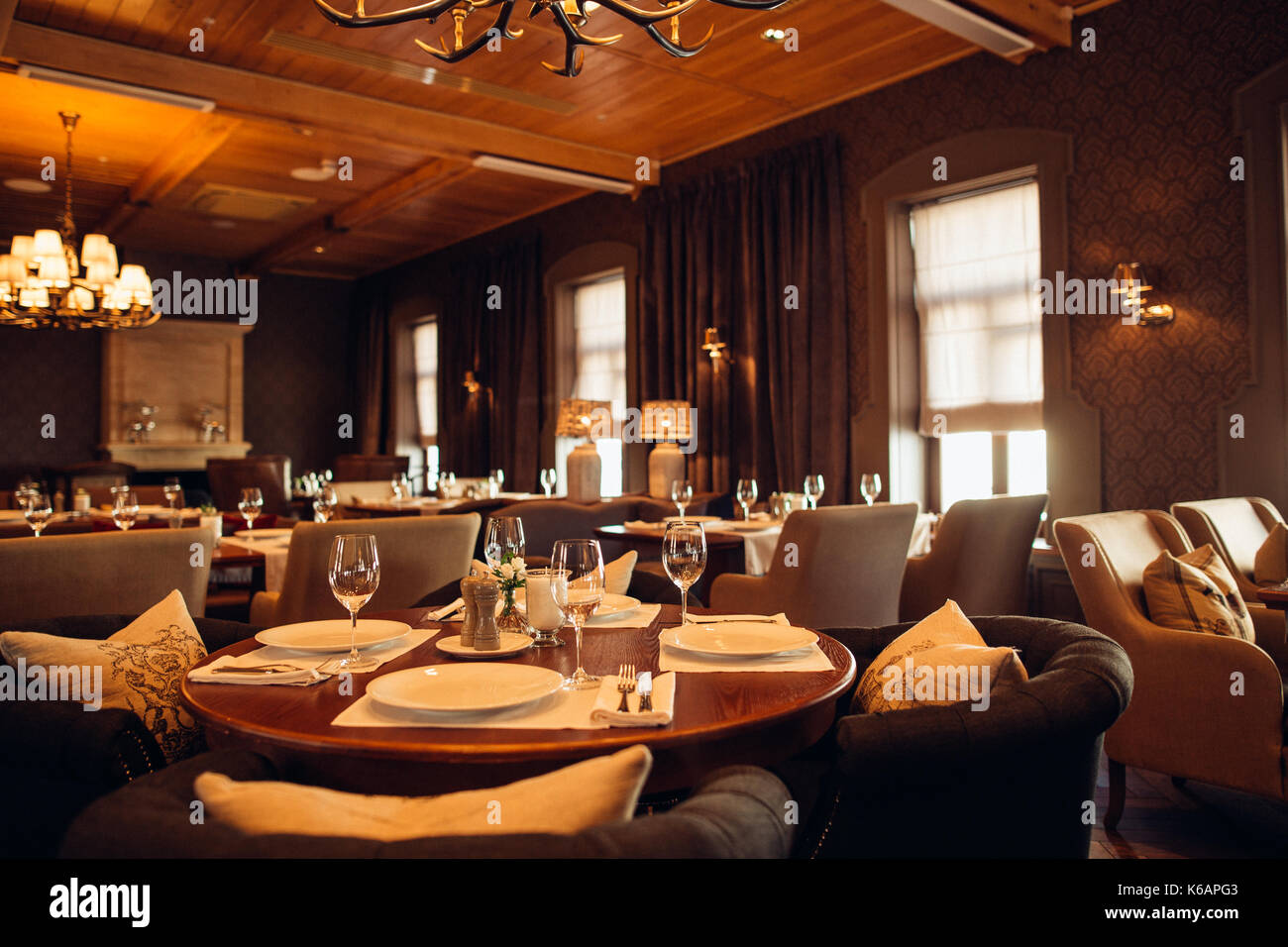 Interior of a modern restaurant, classical design, by day Stock Photo ...