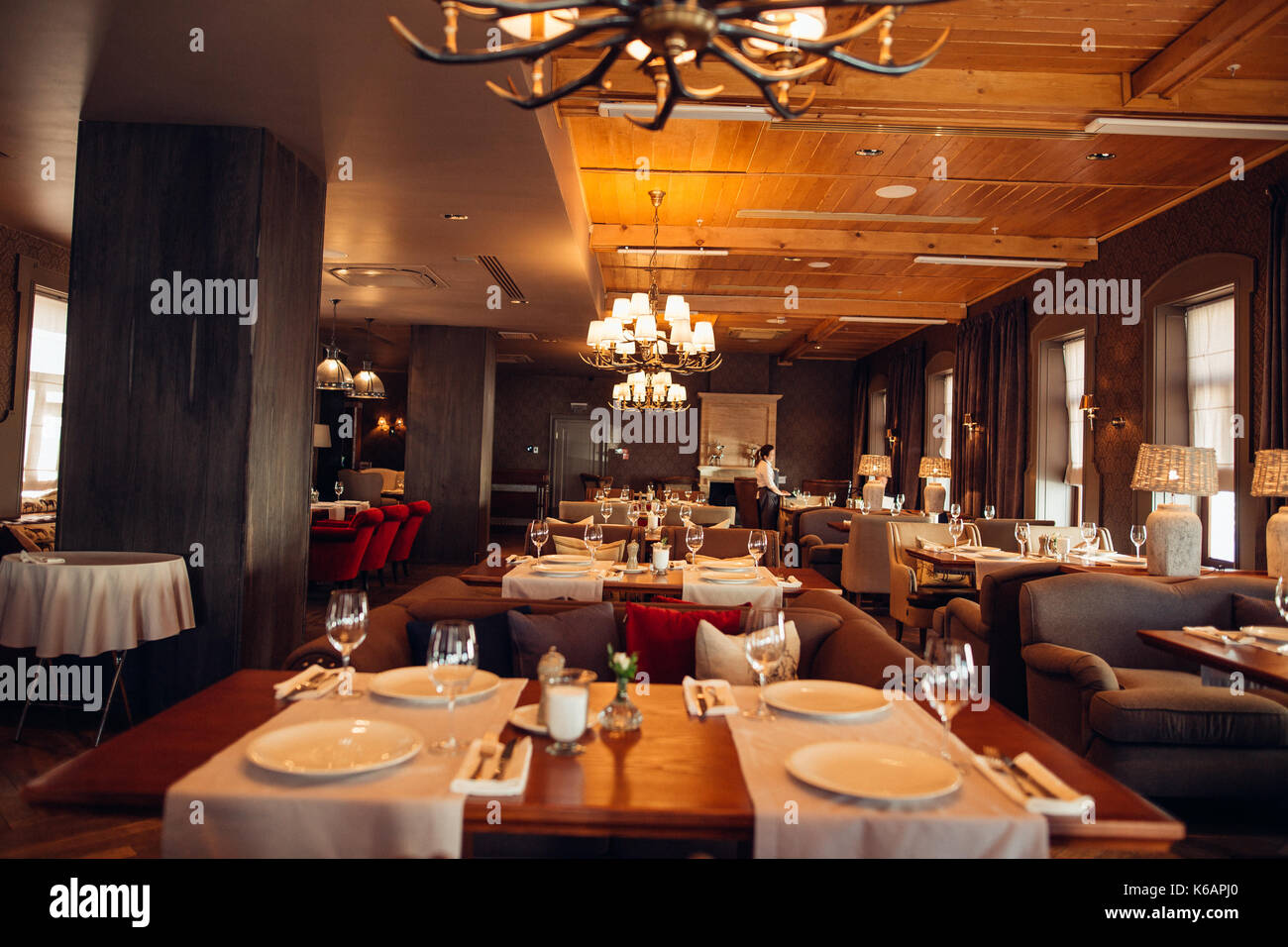 Interior of a modern restaurant, classical design, by day Stock Photo ...