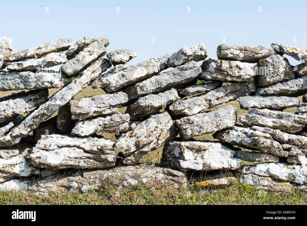 Traditional limestone stone wall at the swedish island Oland Stock ...