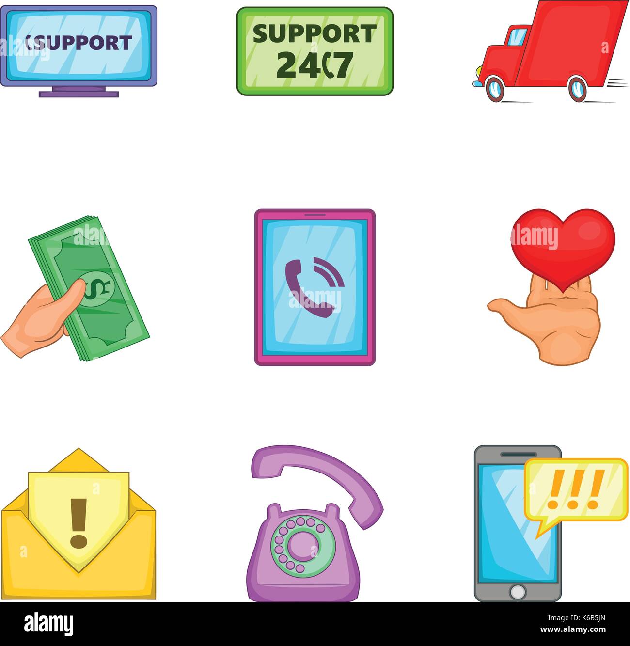 Cleaning support call center icon set, cartoon style Stock Vector Image ...