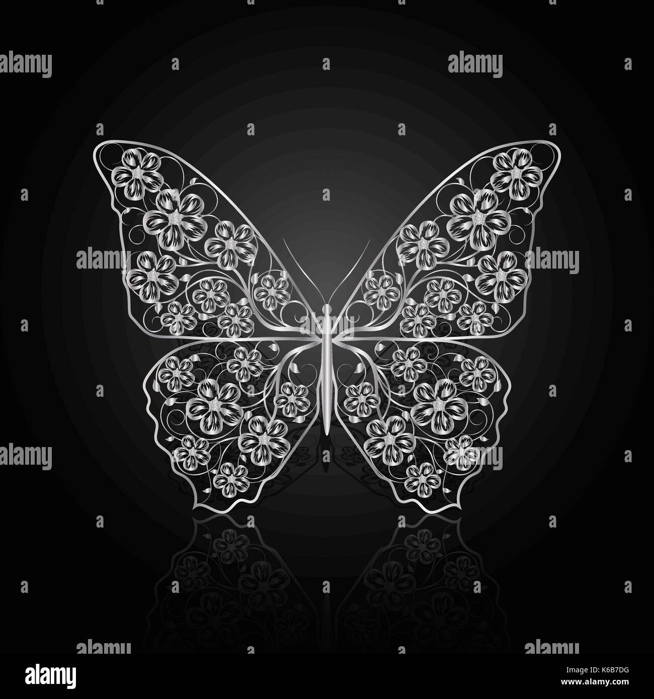 Silver butterfly with floral pattern Stock Vector Image & Art - Alamy