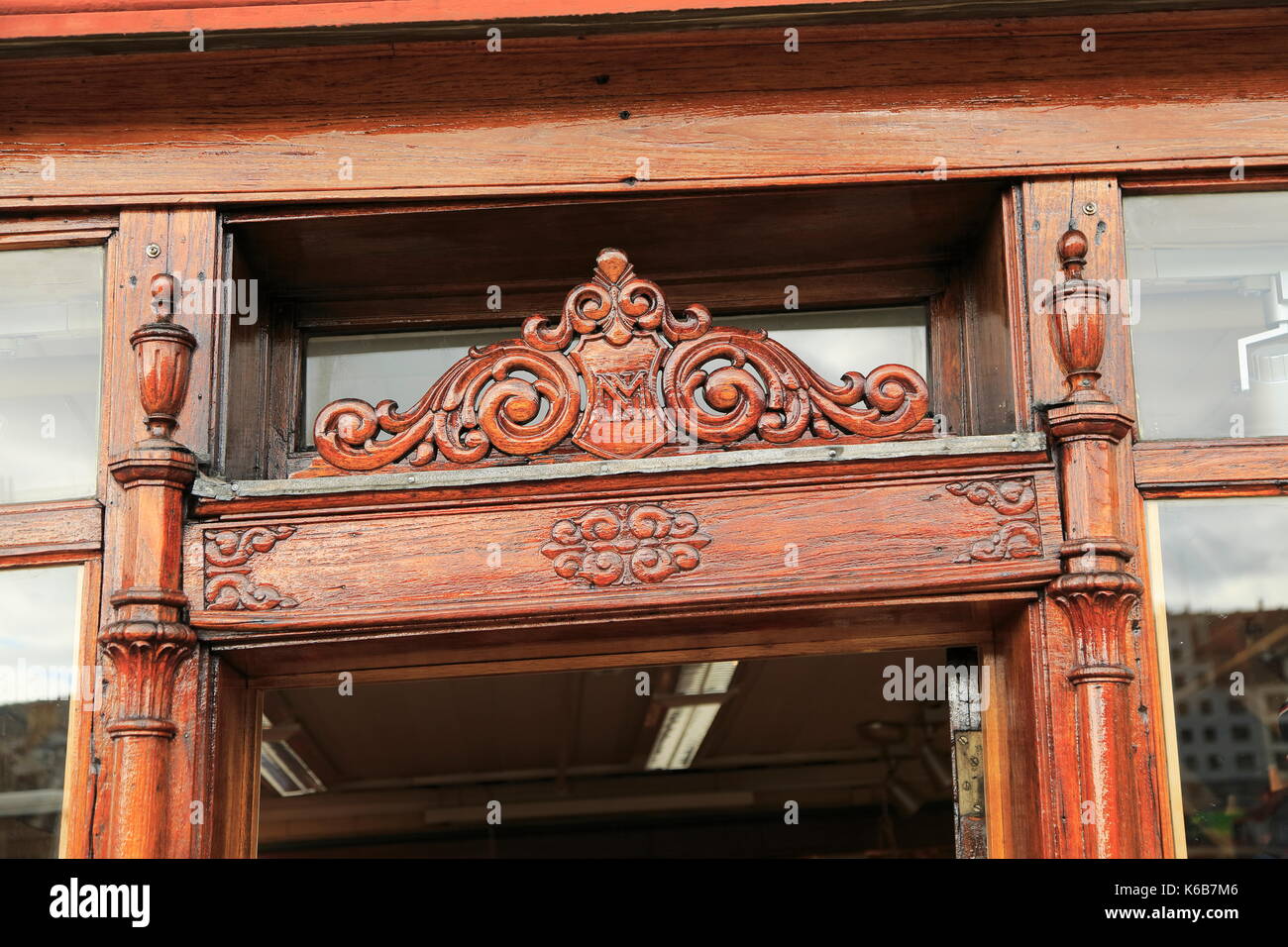 Wood carving building detail in historic Hanseatic League wooden ...