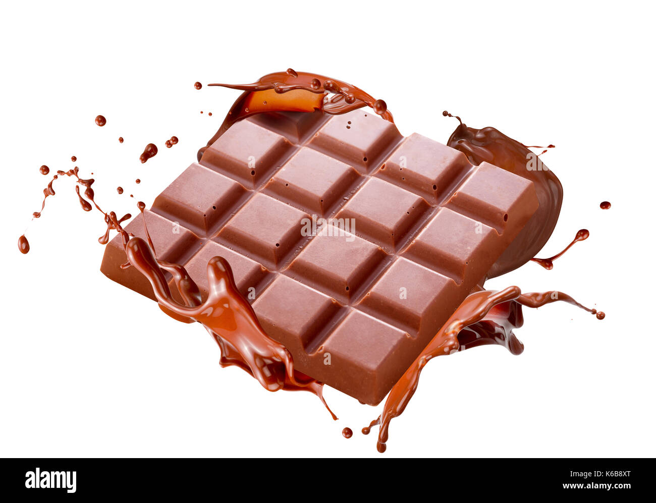 chocolate bar in chocolate splash isolated on a white background Stock ...