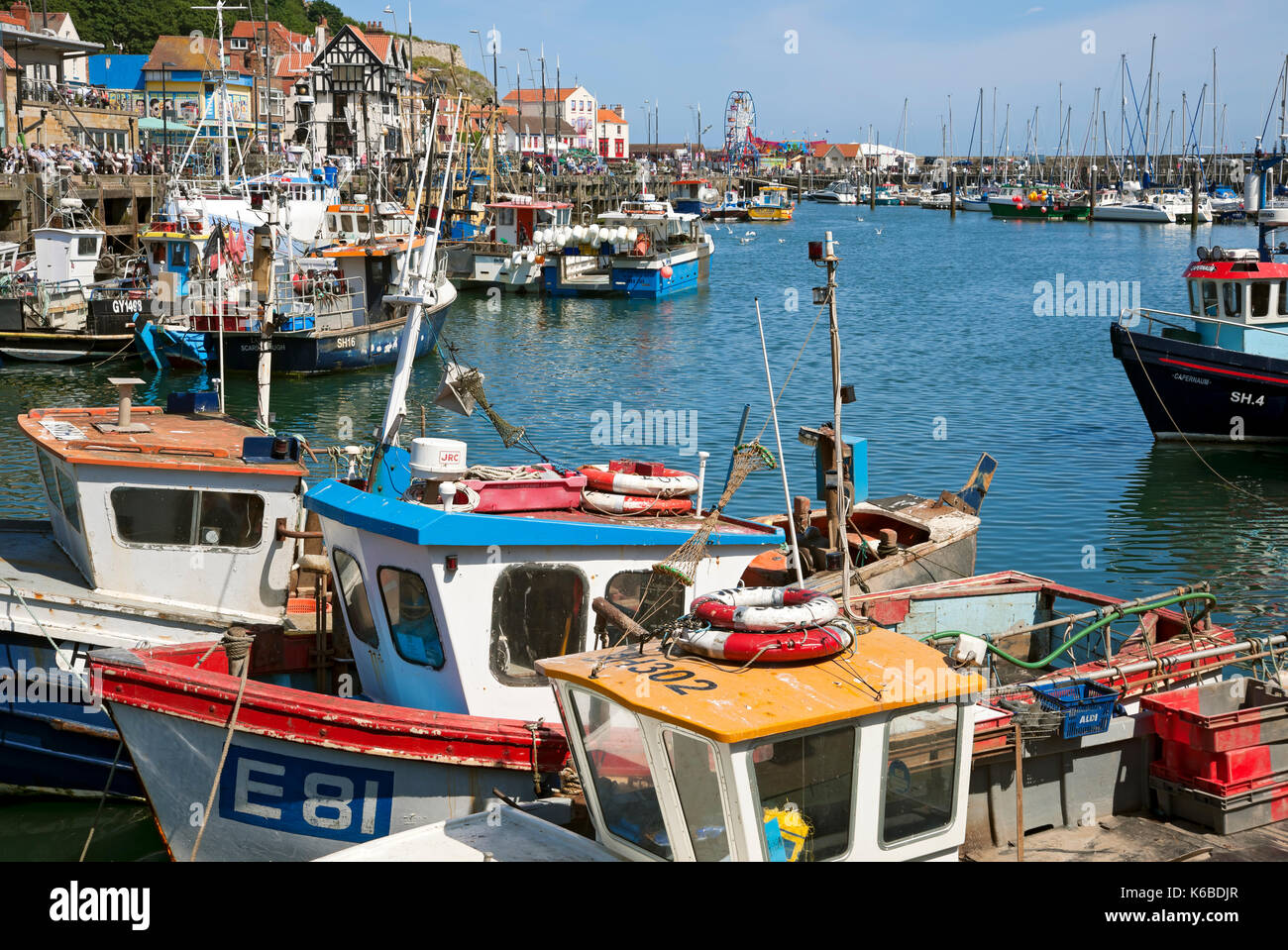 Local fishing boats boat in the harbour Scarborough in summer North ...