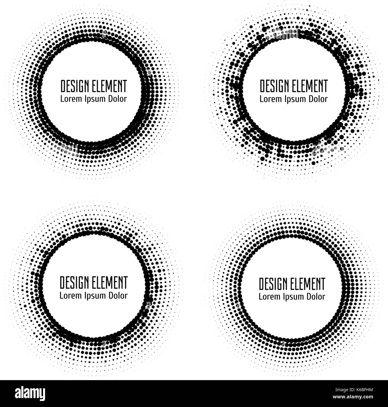 Vector Abstract Halftone Circle Frames Set Abstract Dotted Gradient Logo Design Elements