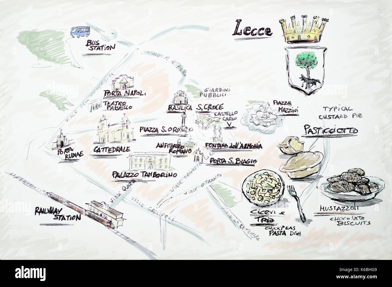 sketch illustration Map of Lecce, Italy Stock Photo - Alamy