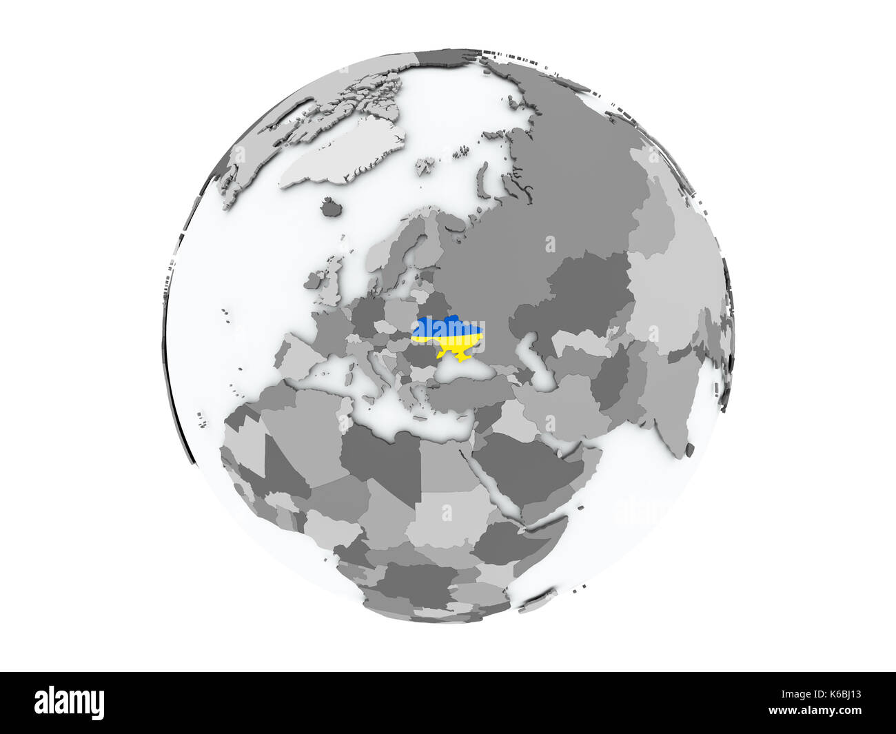 Ukraine on political globe with embedded flags. 3D illustration ...