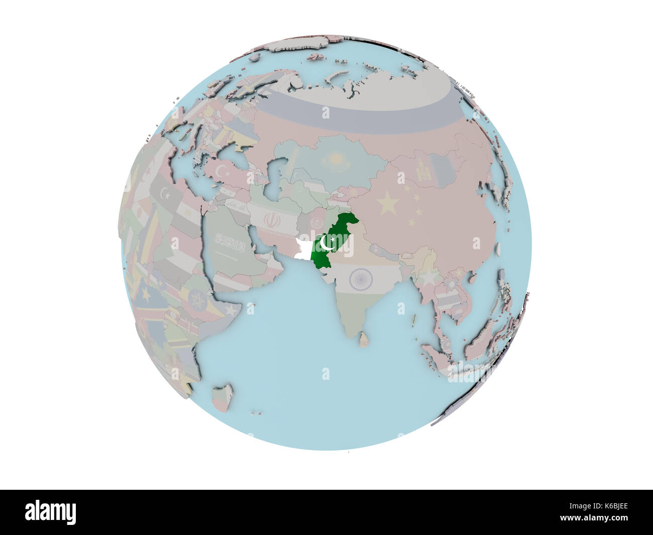 Pakistan on political globe with embedded flags. 3D illustration ...