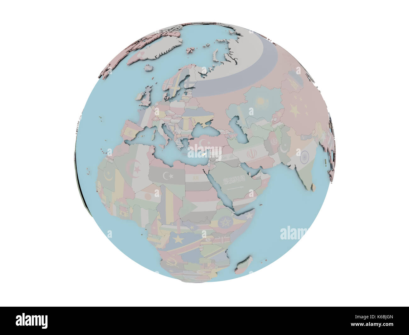 Cyprus on political globe with embedded flags. 3D illustration isolated ...