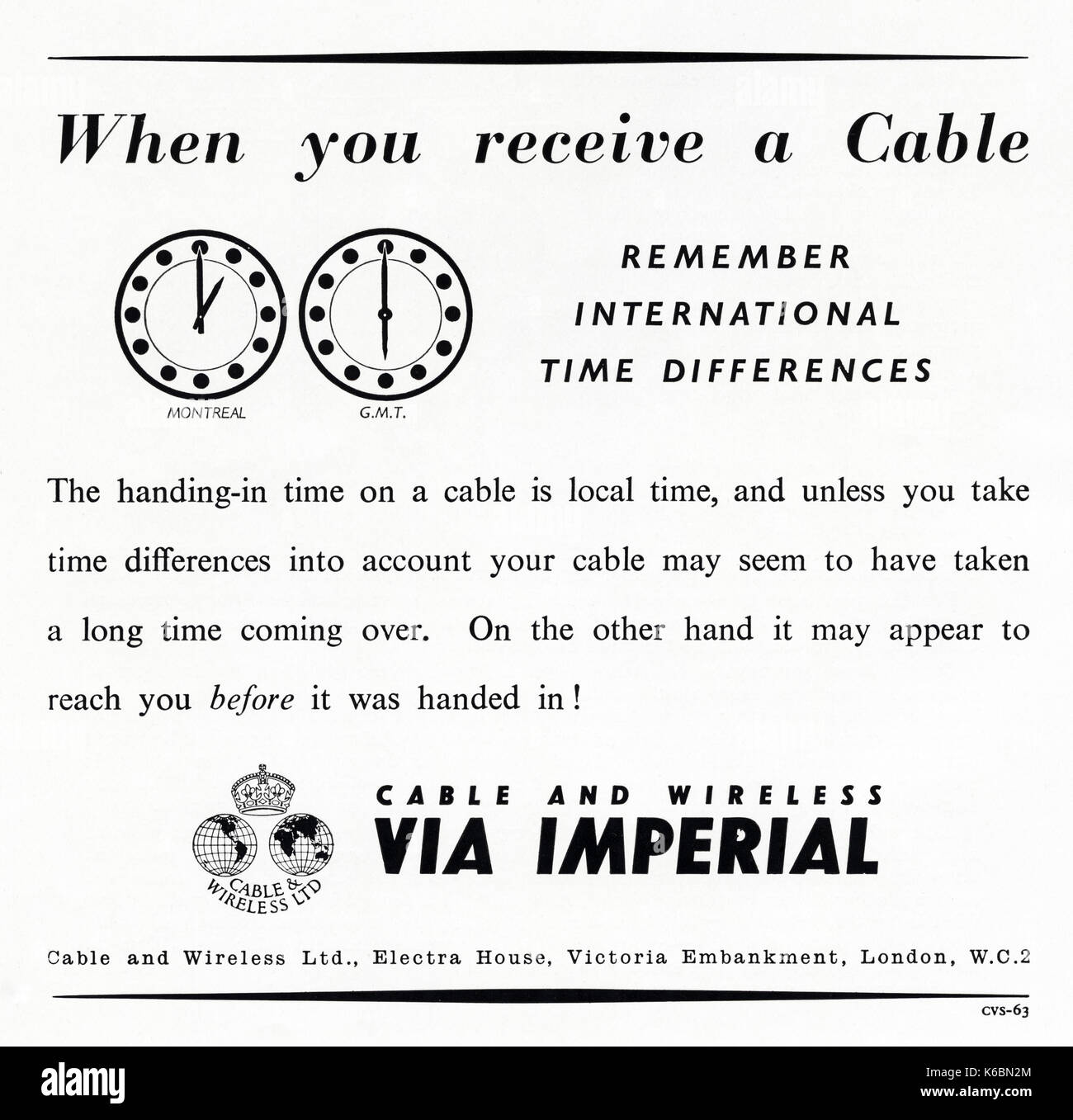 1940s old vintage original advert advertising Cable and Wireless ...