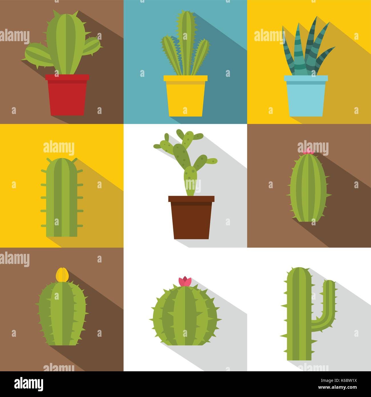 Cactus plants icon set. Flat style set of 9 cactus plants vector icons ...