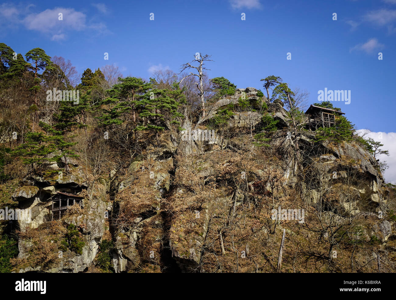 Mountain scenery at sunny day in Yamadera, Japan. Yamadera is a scenic ...
