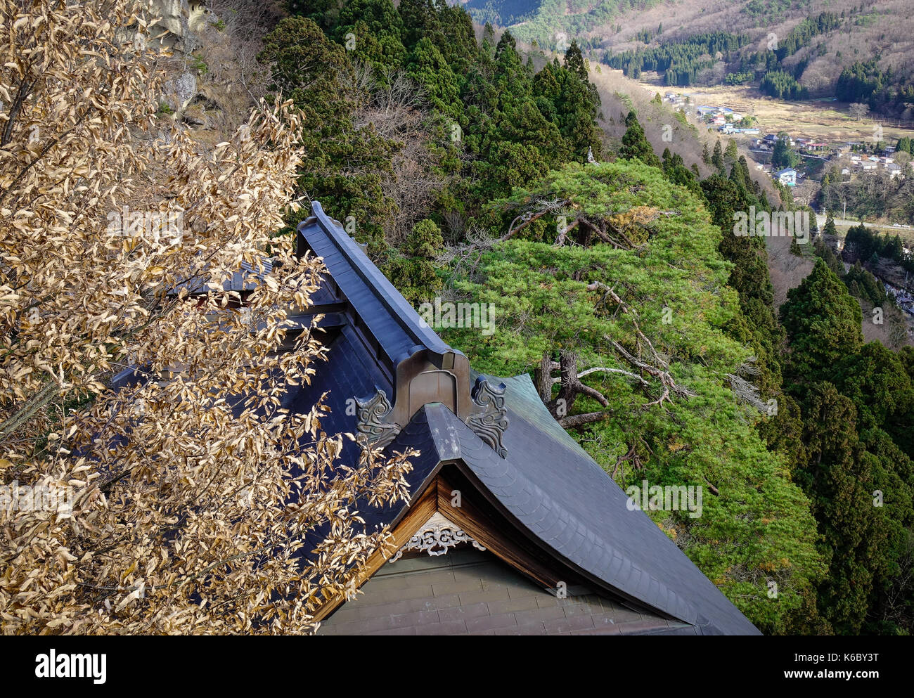 Top of mountain temple in Yamadera, Japan. Yamadera is a scenic temple ...