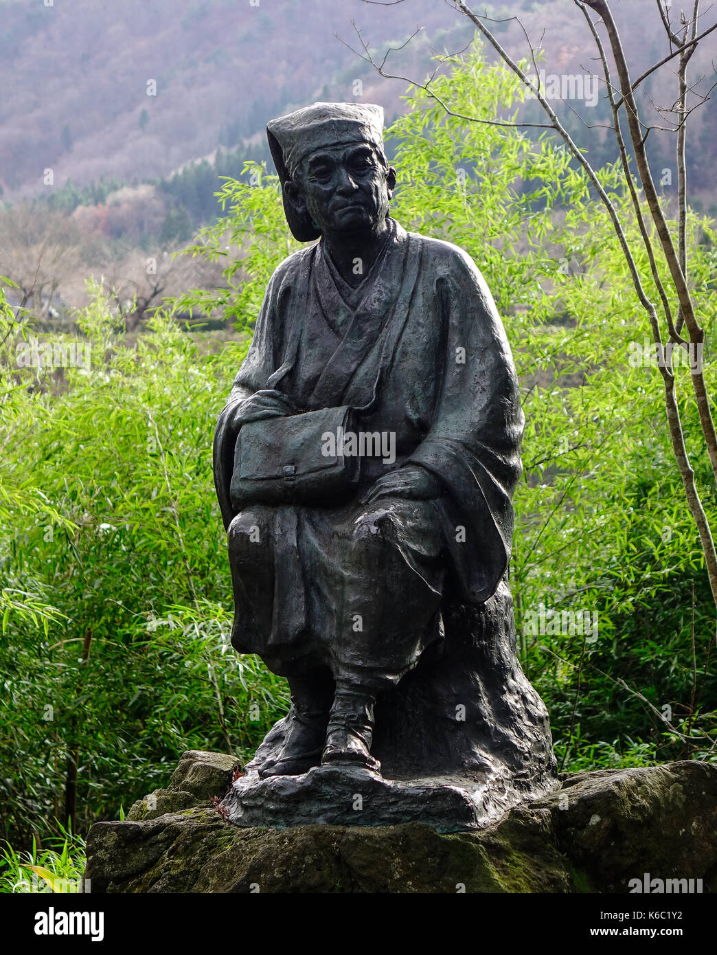 Yamadera, Japan - Dec 5, 2016. A statue at Yamadera Risshakuji Temple ...