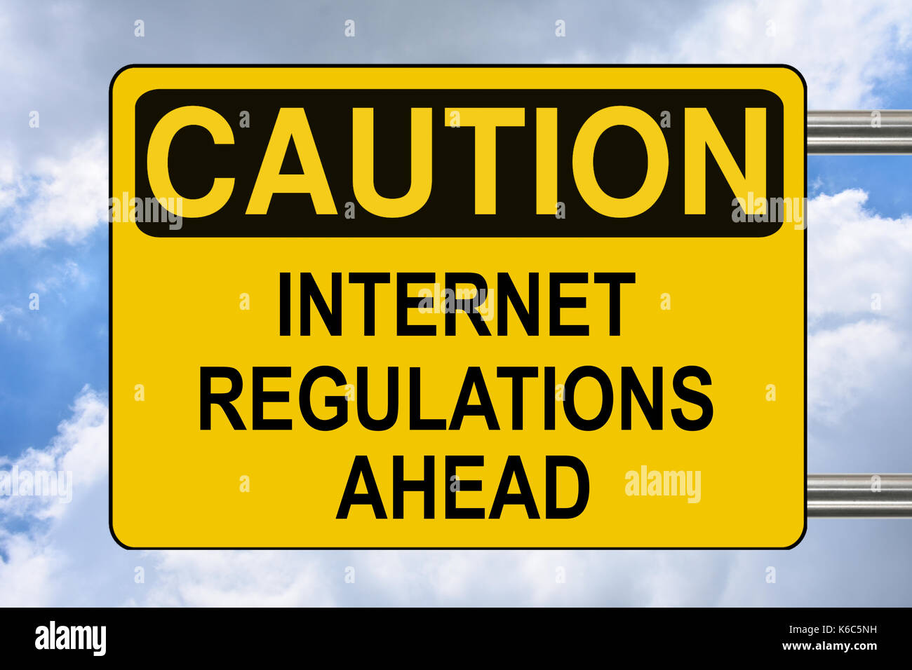 Internet regulations ahead, yellow warning street sign Stock Photo - Alamy