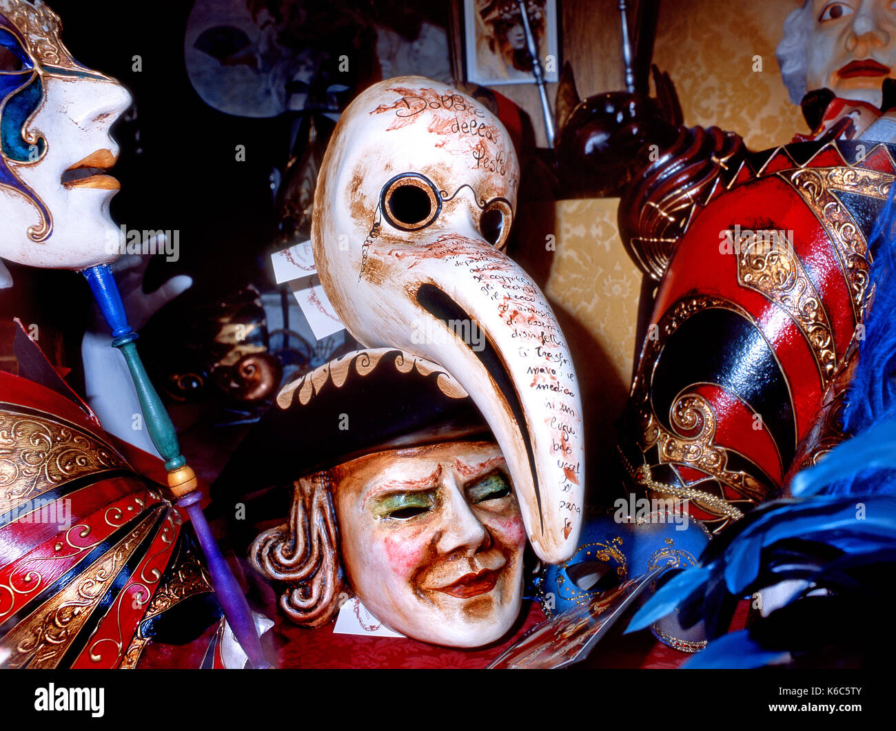 Venice, Veneto, Italy. Shop window with traditional carnival masks ...