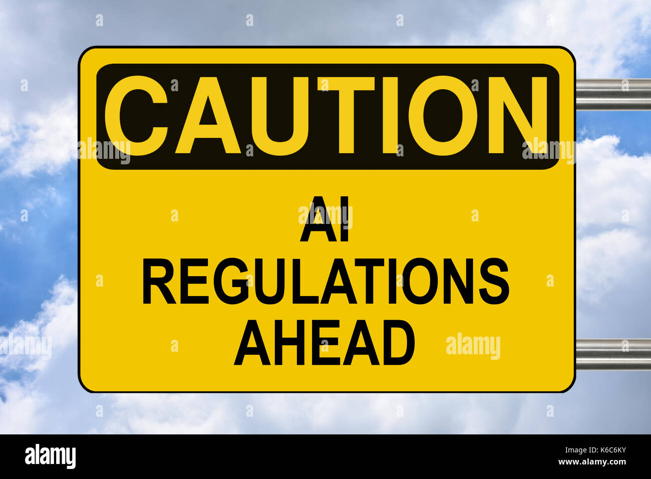 AI regulations ahead, yellow caution street sign Stock Photo - Alamy