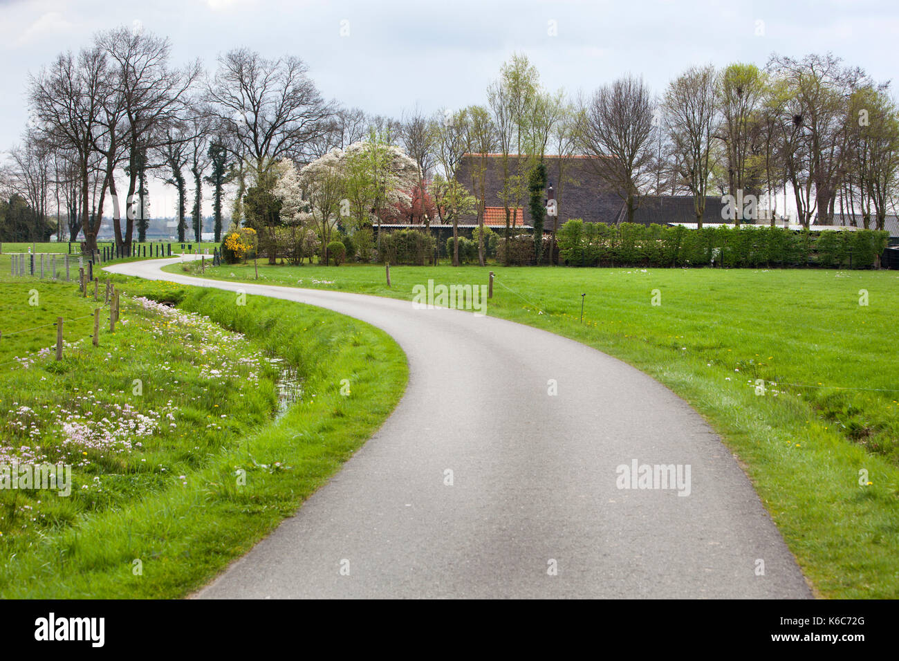 Rural winding country road landscape in Nunspeet in the Netherlands ...