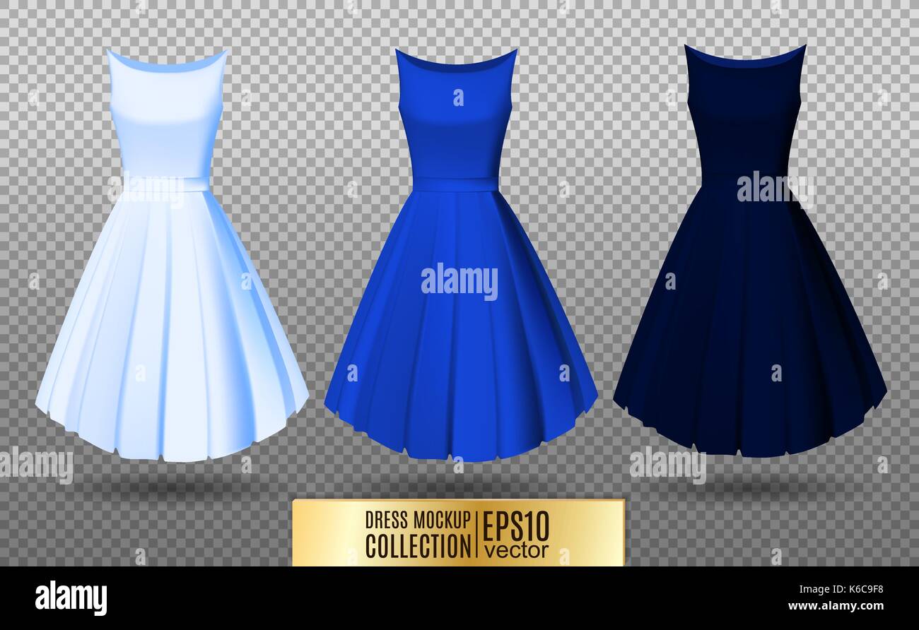 Women's dress mockup collection. Dress with long pleated skirt ...