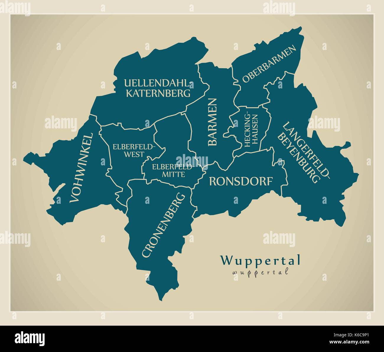 Modern City Map - Wuppertal city of Germany with boroughs and titles DE Stock Vector Image & Art ...