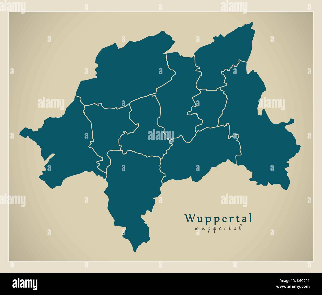 Modern City Map - Wuppertal city of Germany with boroughs DE Stock ...