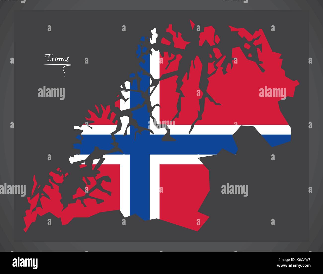 Troms map of Norway with Norwegian national flag illustration Stock ...