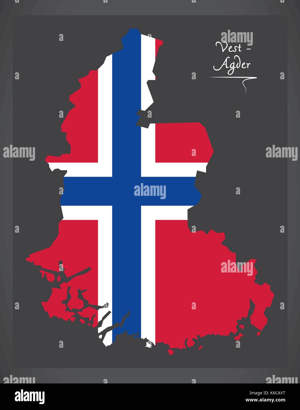 Vest - Agder map of Norway with Norwegian national flag illustration ...