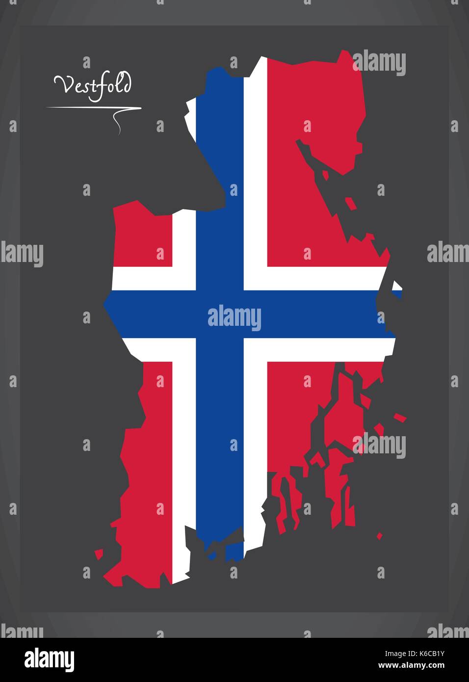 Vestfold map of Norway with Norwegian national flag illustration Stock ...