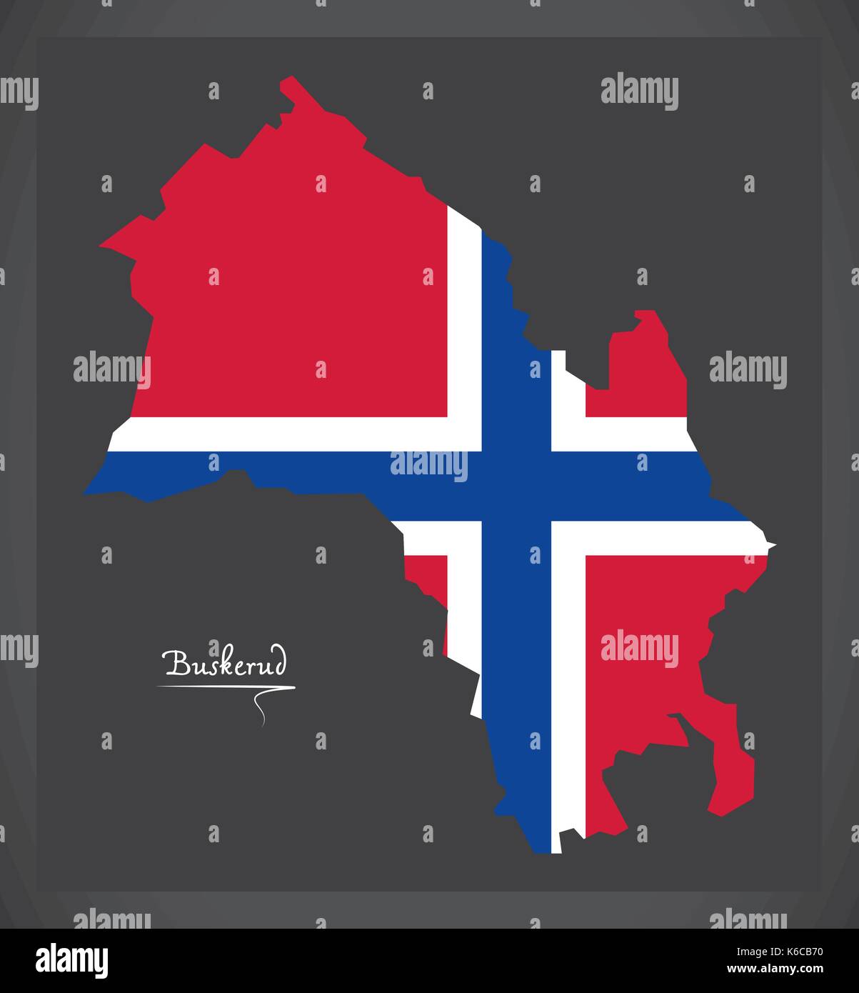 Buskerud map of Norway with Norwegian national flag illustration Stock ...