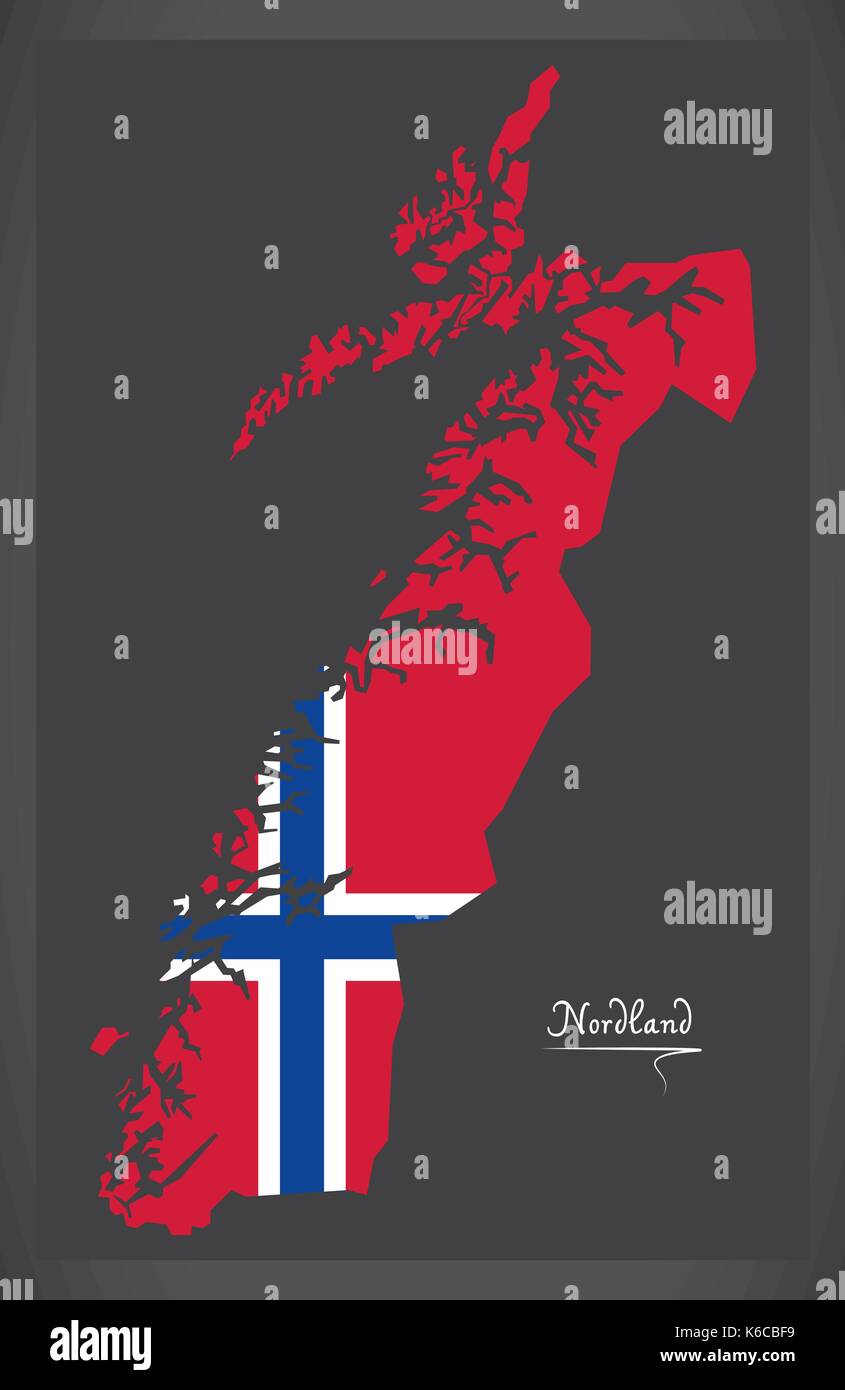 Nordland map of Norway with Norwegian national flag illustration Stock ...