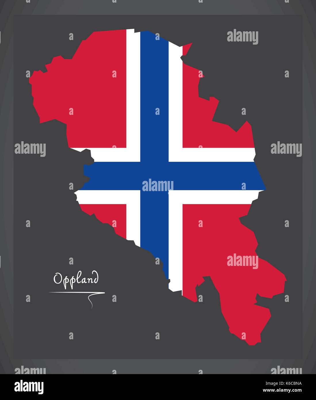 Oppland map of Norway with Norwegian national flag illustration Stock ...