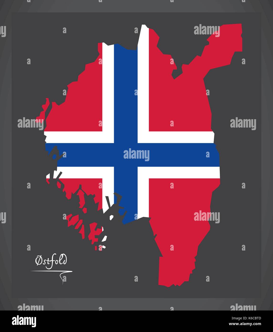 Ostfold map of Norway with Norwegian national flag illustration Stock ...