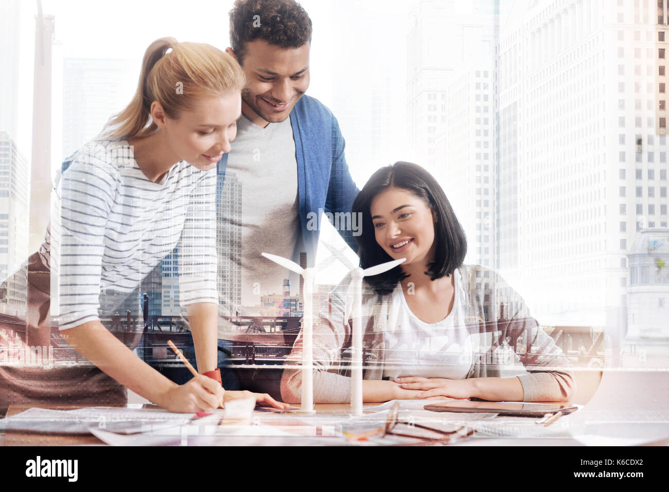 Clever colleagues admiring splendid construction Stock Photo - Alamy