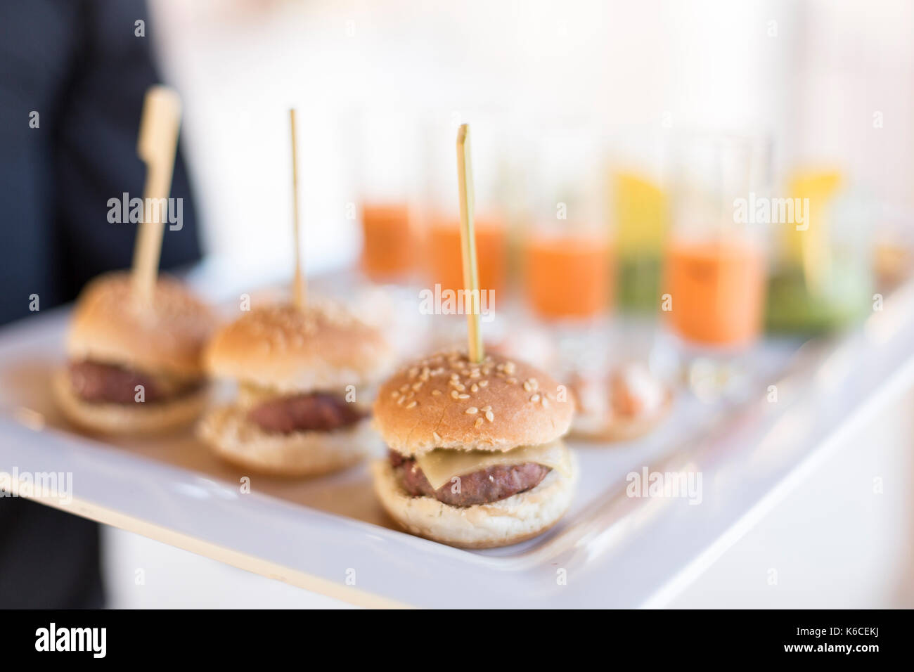 Tray with mini home burgers Stock Photo - Alamy
