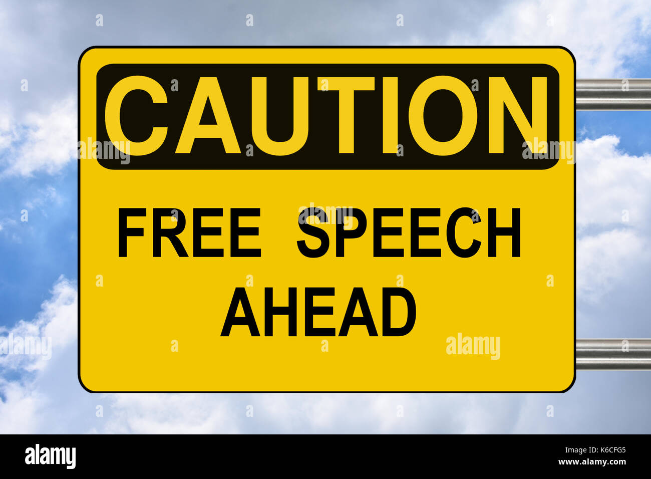 Free speech ahead, yellow warning road sign Stock Photo - Alamy