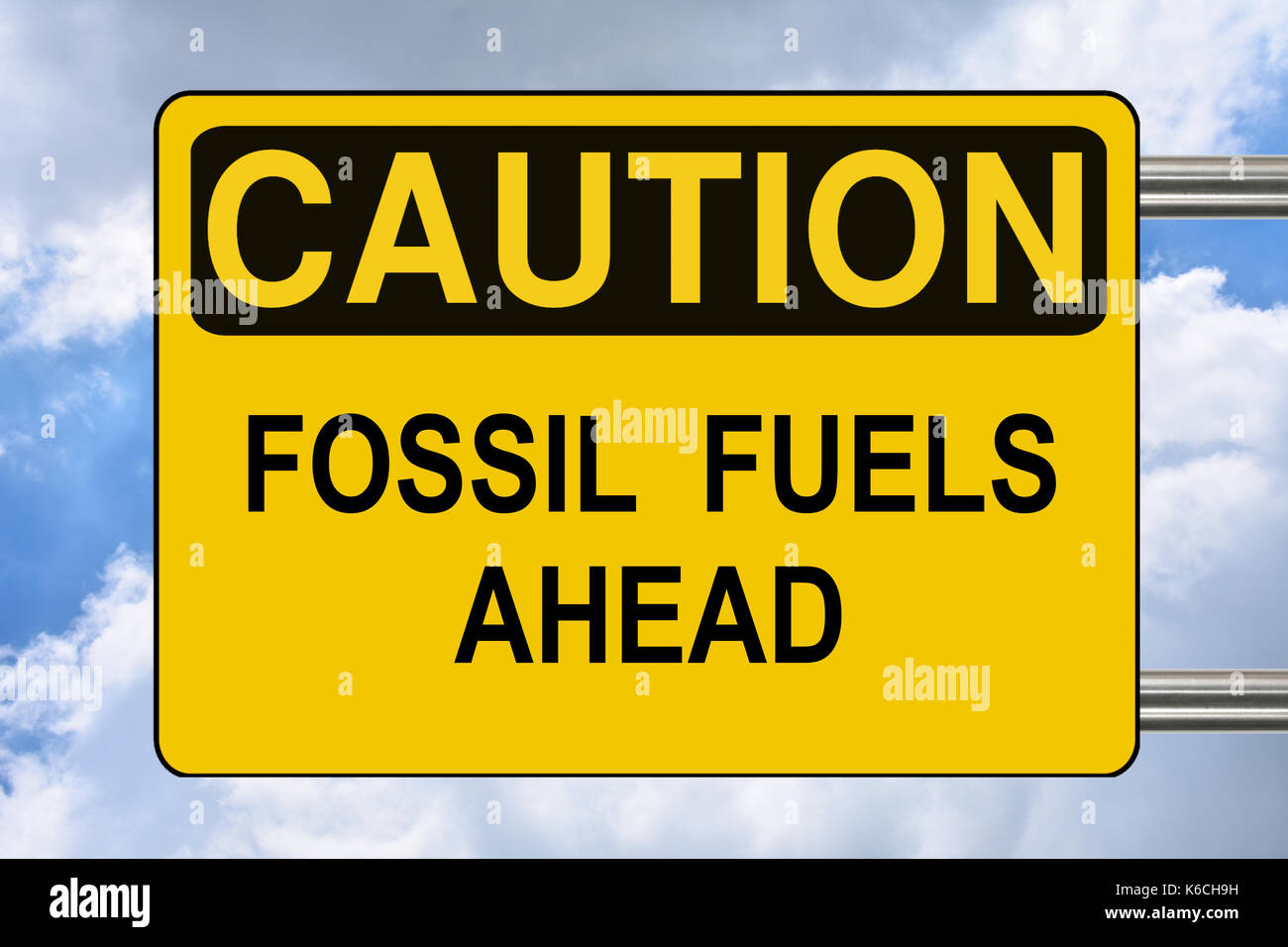 Fossil fuel ahead, yellow warning road sign Stock Photo - Alamy