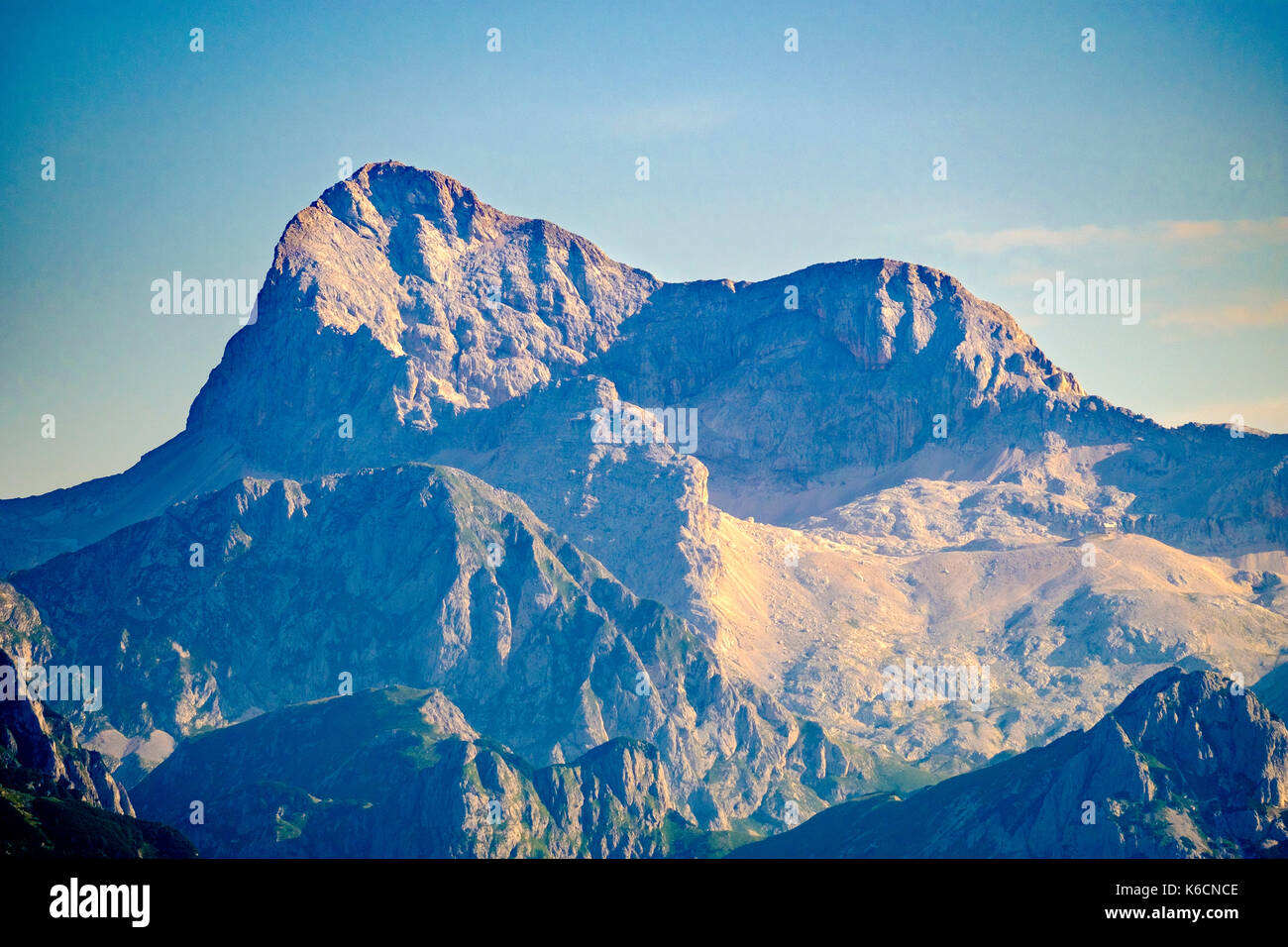 Aerial view on the summit of Mount Triglav from Vogel cable car hill ...