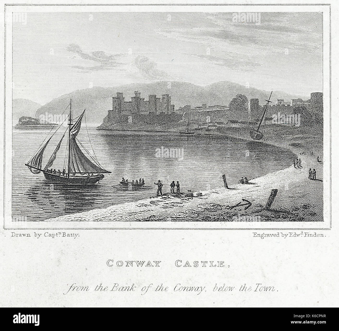Conway Castle, from the Bank of the Conway, below the Town Stock Photo ...